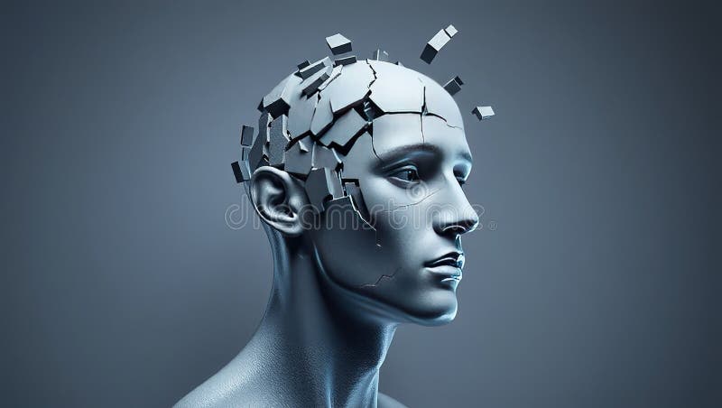 A 3D Rendered Fractured Human Head Abstract Portrait Exploring Trauma ...