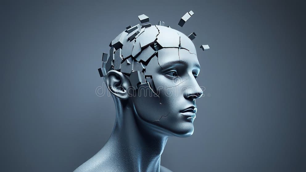 A 3D Rendered Fractured Human Head Abstract Portrait Exploring Trauma ...