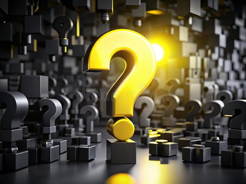 Dynamic Yellow Question Mark on a Series of Black Geometric Signs a ...