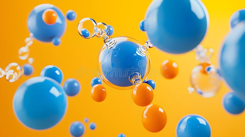 Abstract 3D Render Vibrant Blue and Orange Spheres Molecular Structure ...