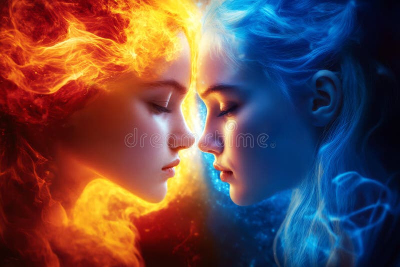 Captivating Depiction of Duality with Fire and Ice Elements Merging in ...