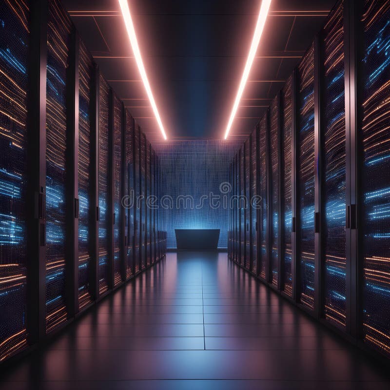 A Captivating Depiction of a State-of-the-art Server Room, Bathed in ...