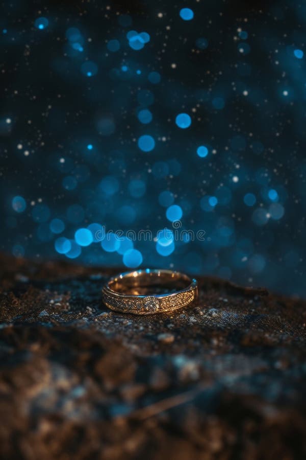 Captivating Diamond Ring with a Warm Glow on a Sparkling Dark Surface ...