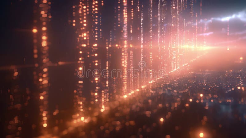 Dynamic City Skyline at Night with Digital Data Visualization ...