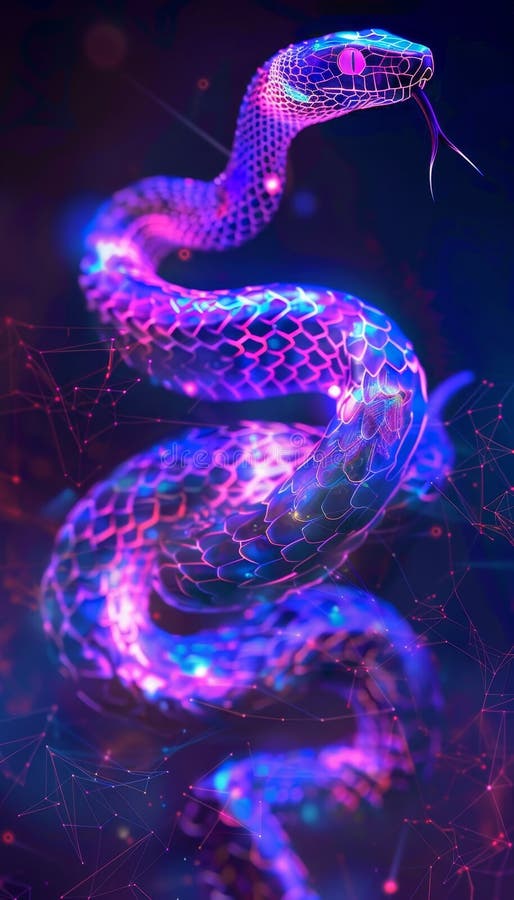 Captivating Digital Art of a Neon Serpent on Dark Background a ...