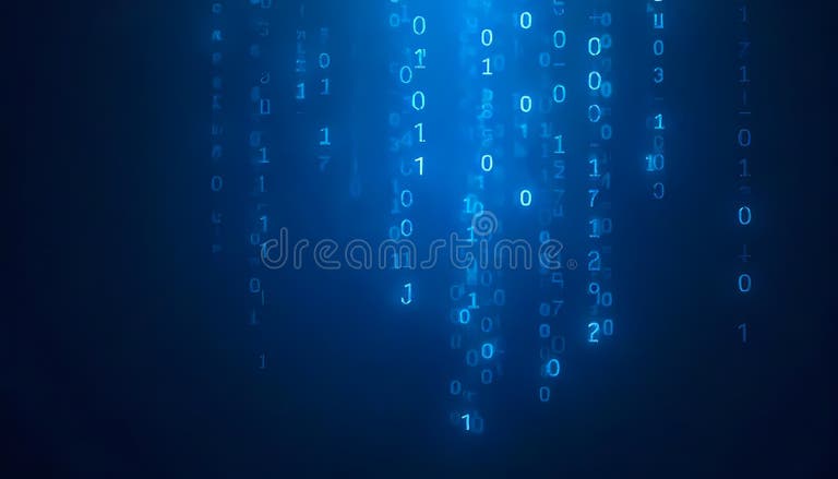 A Captivating Digital Artwork Displaying Flowing Binary Code on a Deep Blue Background Stock ...
