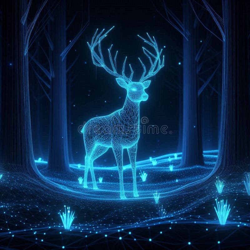 Ethereal Deer Glow: Luminous Deer in a Dark Forest with Light Patterns ...
