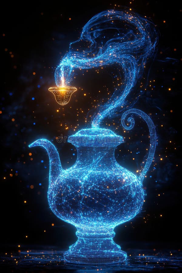 Mystical Blue Digital Art of a Glowing Magic Lamp Stock Image - Image ...