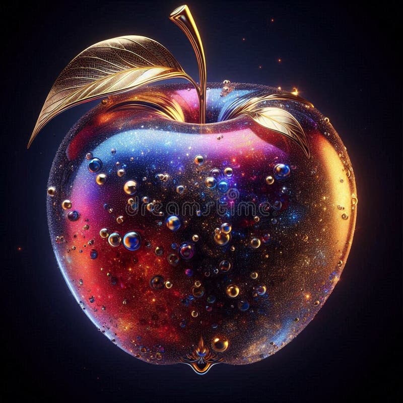 Cosmic Apple Aura: Galaxy Colors and Spheres on a Shiny Apple Stock ...