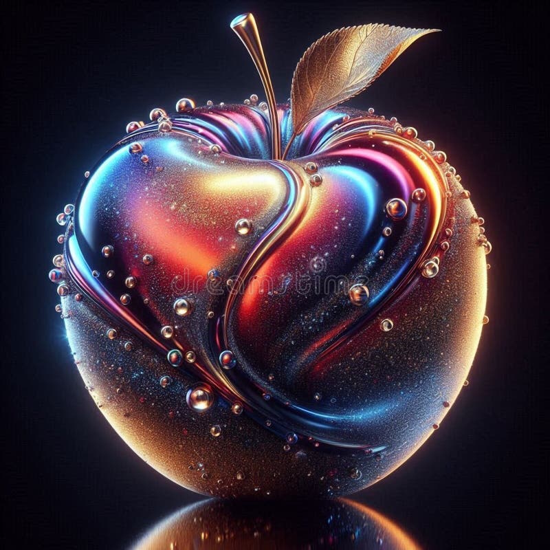 Stellar Apple Art: Iridescent Apple with Galaxy Colors and Light Orbs ...