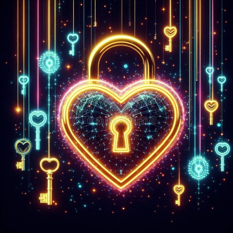 Glowing Heart Lock with Floating Keys – Futuristic Love Concept Stock ...