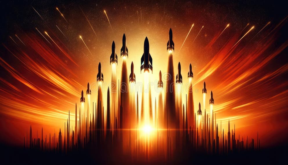 Epic Space Rocket Launch Scene with Meteor Shower, AI Generated Stock ...