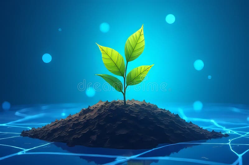 Digital Sprout Emerging from Abstract Environmental Landscape a Visual ...