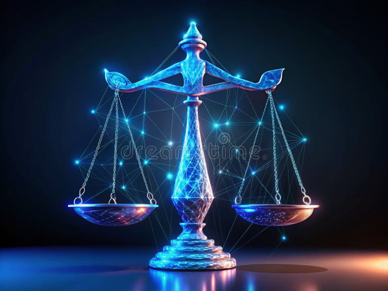Intricate Digital Art Surreal Scales of Justice Metallic Wireframe ...