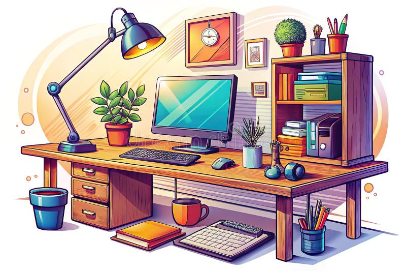 A Stunning Digital Illustration Modern Workspace Art Perfect for Office ...