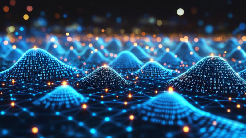 A Captivating Digital Backdrop with Flowing Streams of Blue Binary Code, Evoking a Futuristic ...