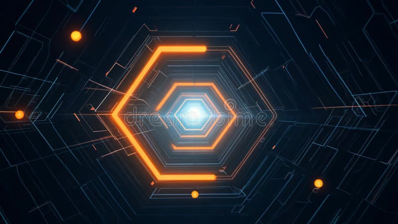 Digital Hexagon Formation with Glowing Elements in a Dark Background ...