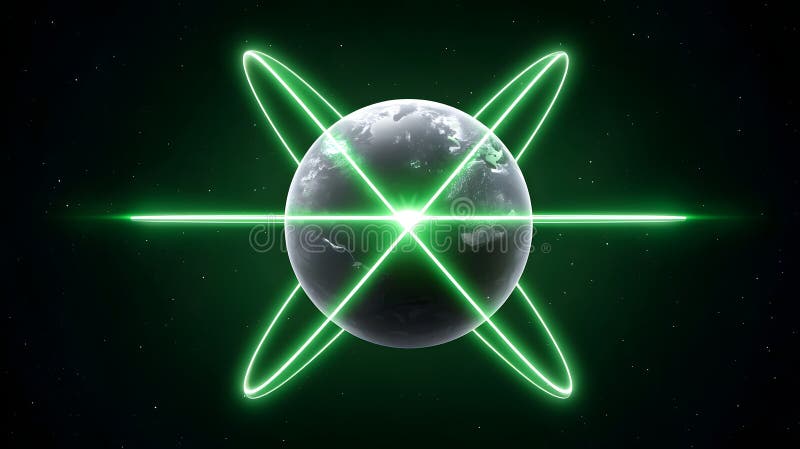 A Captivating Digital Illustration of an Atom with Glowing Green Orbits ...