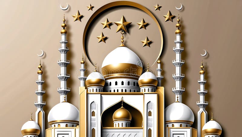 Stylized Mosque Digital Illustration with Symmetry and Multiple ...