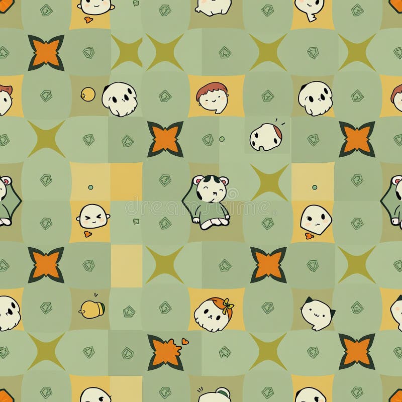 Whimsical Anime Doodles on a Vibrant Geometric Pattern Background a ...