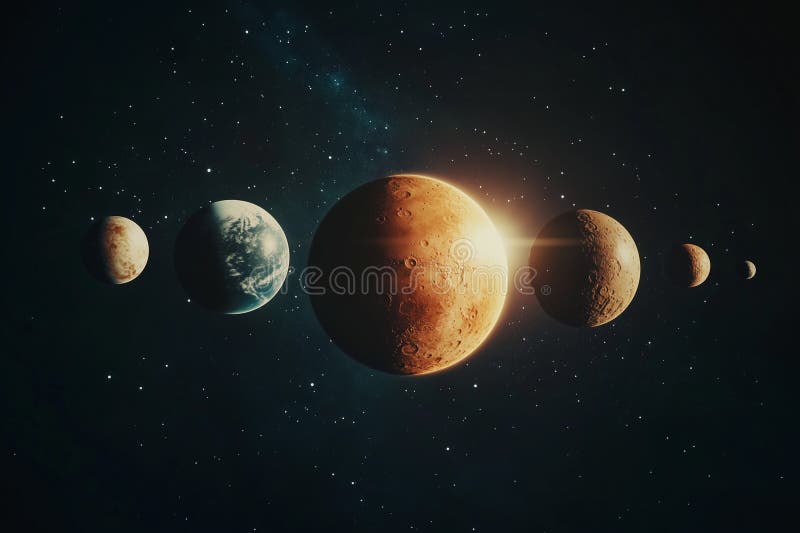 Stunning Planetary Alignment: Vibrant Mars, Earth, and Moons in Cosmic ...