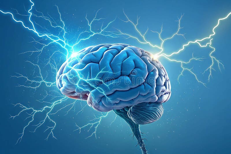 Digital Illustration of the Human Brain with Electrical Activity ...