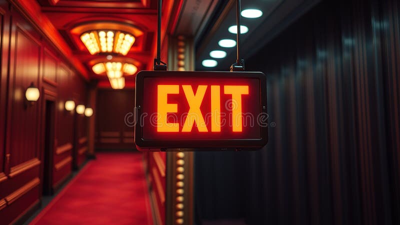 Dramatic Theater Exit Sign a Photorealistic Digital Image with Bold ...