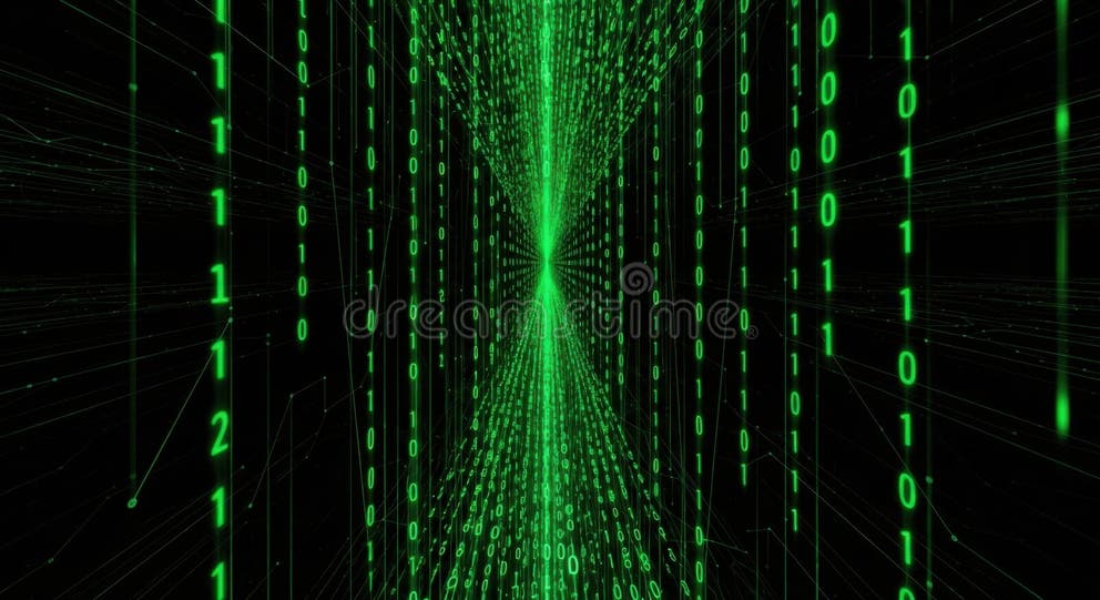 Captivating Digital Rain Effect with Vibrant Green Cascading Code Streams Creating a Mesmerizing ...