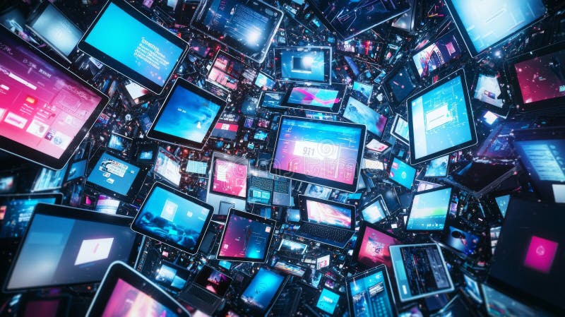 A Vibrant Digital Landscape Filled with Numerous Glowing Screens ...
