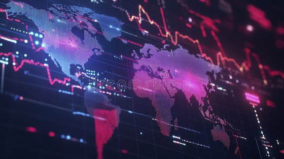 Digital World Map Visualization with Colorful Data Trends and Graphs ...