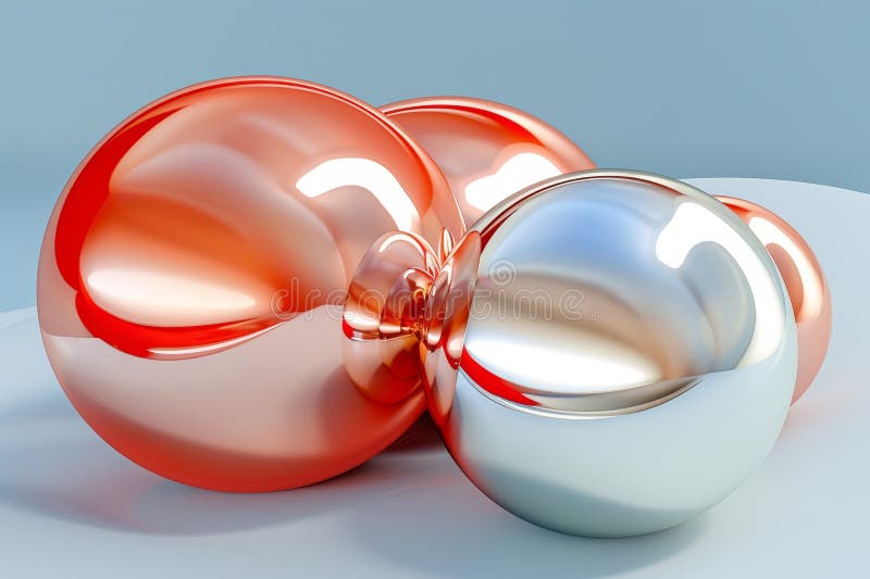 Abstract Metallic Spheres with Shiny Surfaces in Red and Silver Hues ...