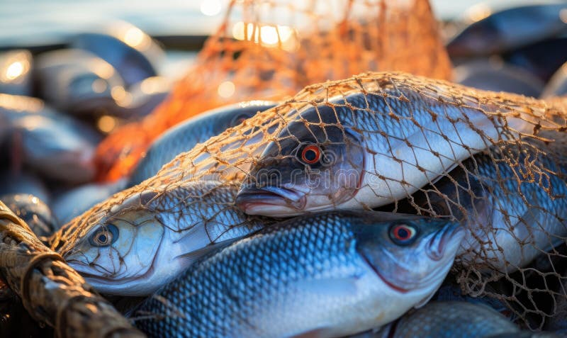 A Captivating Display of Colorful Fish in a Tightly Woven Net Stock ...