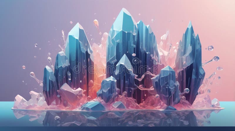 A Vibrant Display of Crystal Formations Emerging from a Reflective ...