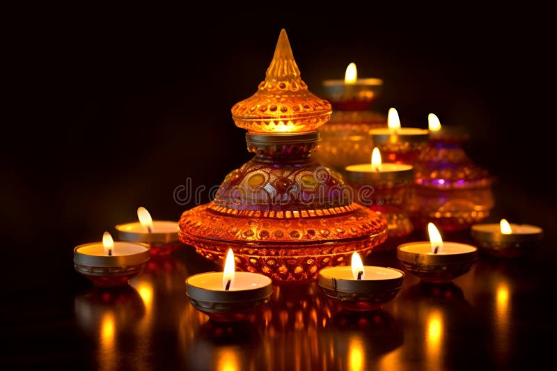 A Captivating Display of Diwali Diyas Stock Illustration - Illustration ...