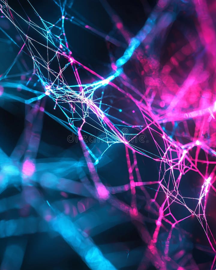 Dynamic Neon Network of Interconnected Glowing Lines in Blue and Pink ...