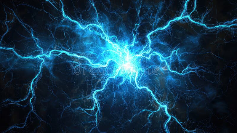 Blue Energy Plasma Lightning Explosion Background. Abstract Thunderbolt ...