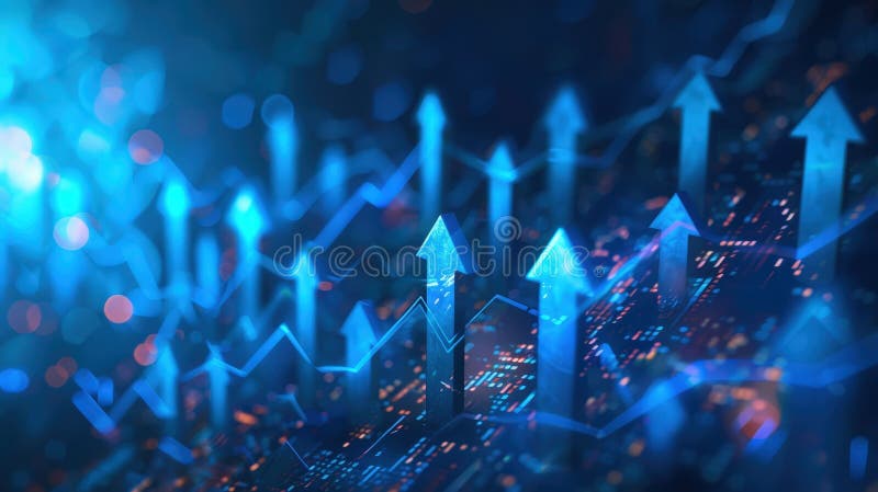 Dynamic Financial Growth Visualization with Vibrant Blue Arrows ...