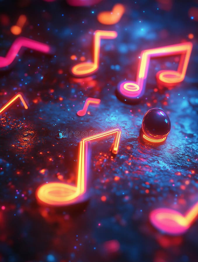 Neon Musical Notes Illuminate a Vibrant Nightlife Scene with Edm Energy ...