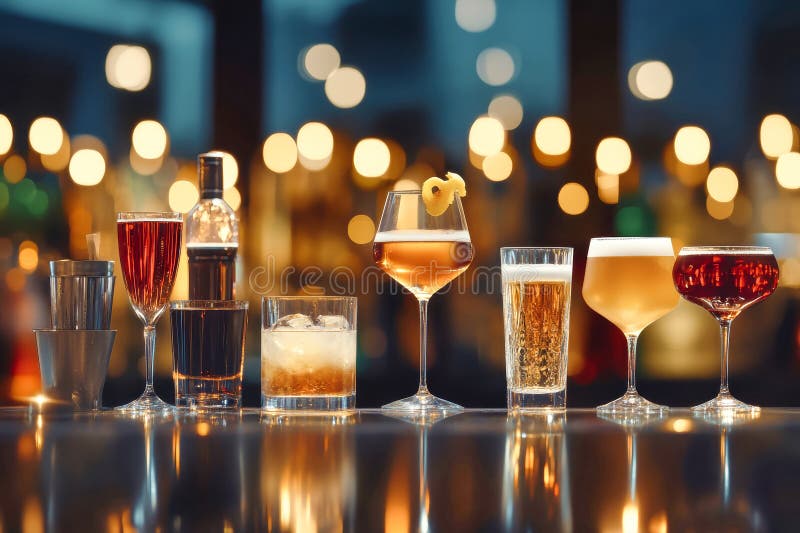 A Captivating Display of Various Alcoholic Drinks on a Bar Counter with ...