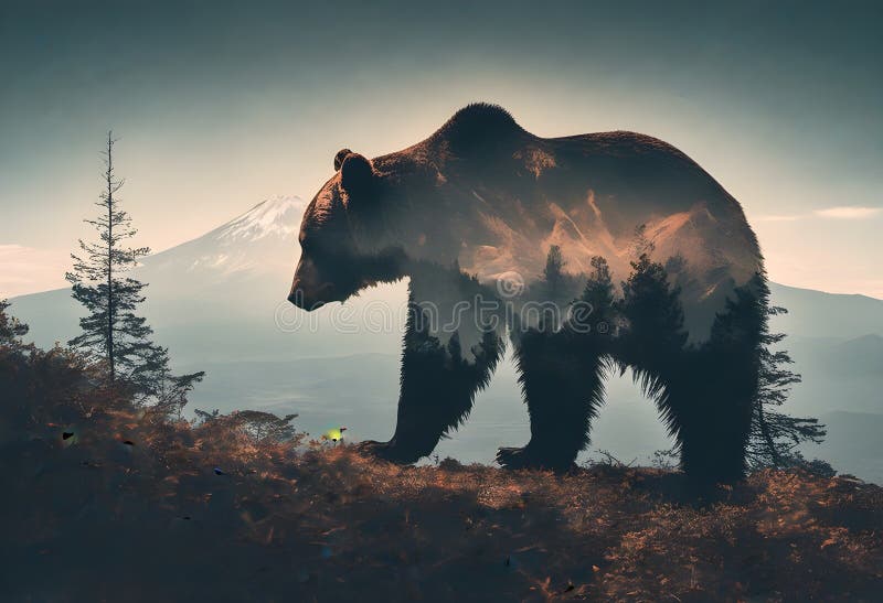 A Captivating Double Exposure Image of a Bear Filled with the Rugged ...