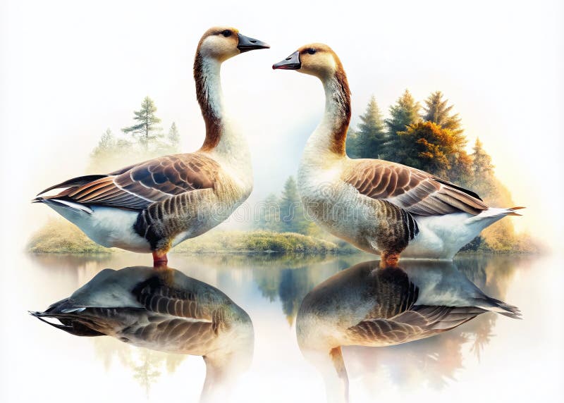 A Double Exposure Masterpiece Two Geese in Artistic Flight Against a ...