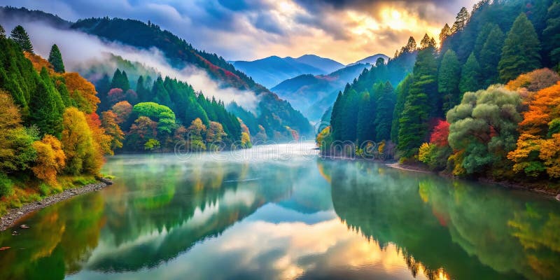 Enchanting Tadami River Double Exposure a Serene Fusion of Natures ...