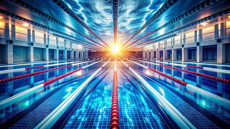 Abstract Double Exposure of Swimming Pool Start Blocks and Lanes ...