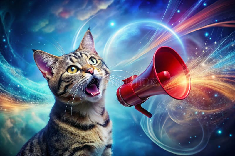 A Captivating Double Exposure Playful Cat with Megaphone a Unique Image ...