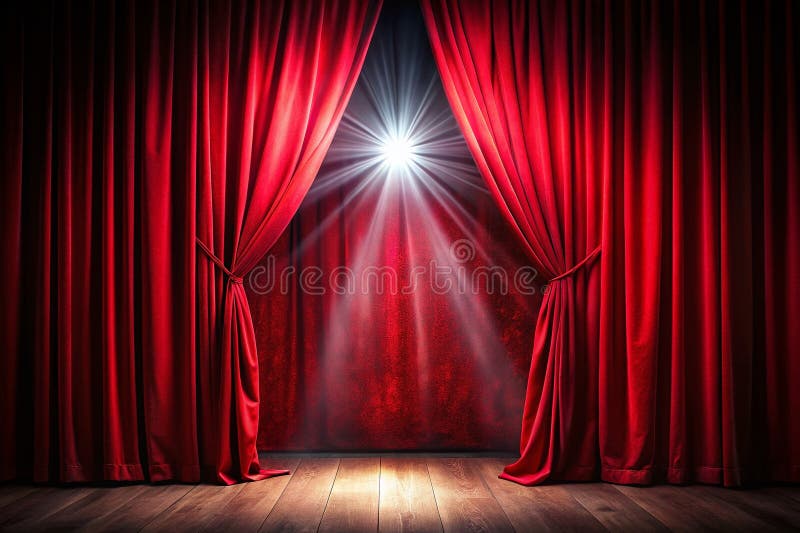 Captivating Double Exposure of a Red Stage Curtain Illuminated by a ...