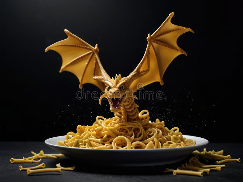 Dragon-Shaped Pasta Emerges Majestically from a Plate of Spaghetti ...