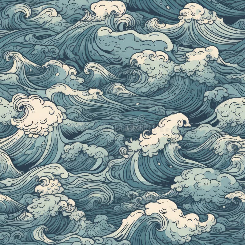 Captivating Drawing of Rolling Ocean Waves for Your Next Project. Stock ...