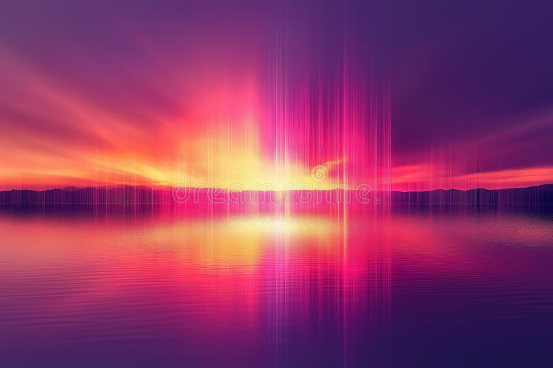 Surreal Digital Sunset with Pixelated Gradients and Glitch Effects ...