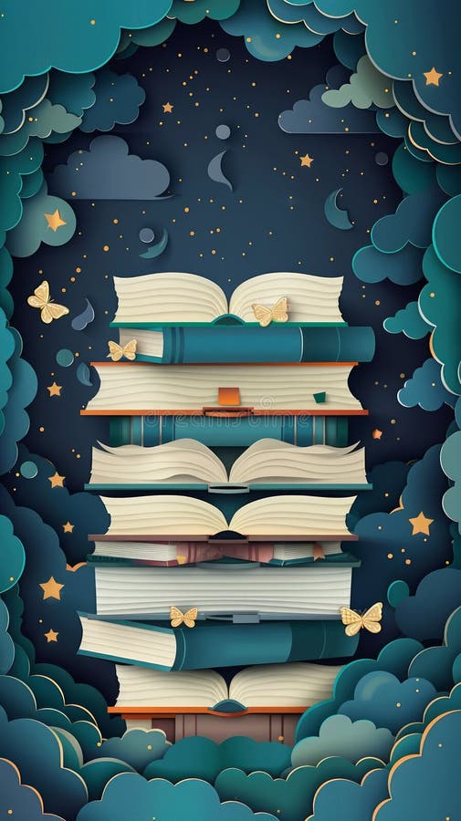 Captivating Dreamlike Illustration of a Towering Stack of Books ...