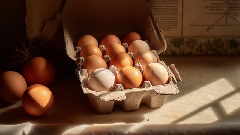 A Dozen Eggs Rest in a Cardboard with Top View Stock Illustration ...